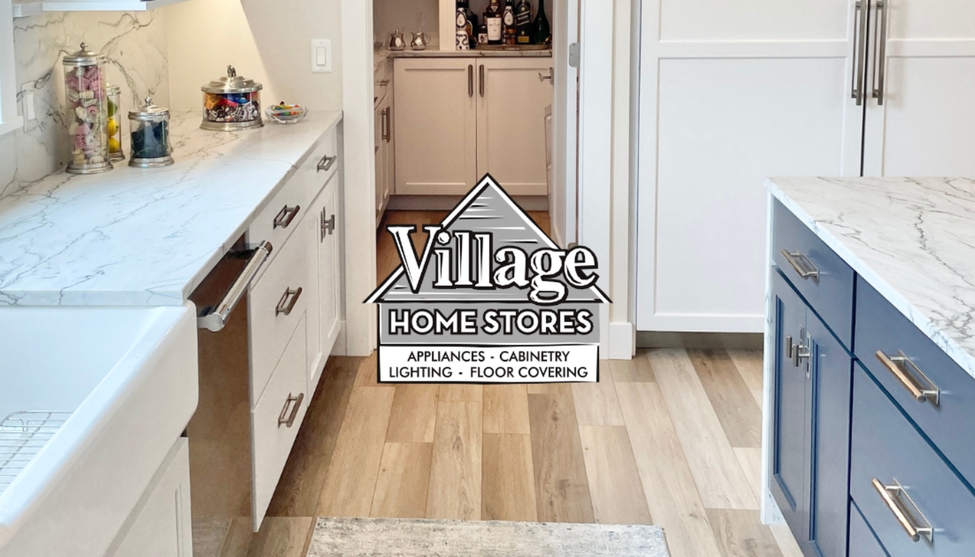 White and Blue Cabinet Kitchen with Quartzite Counters | Village Home ...